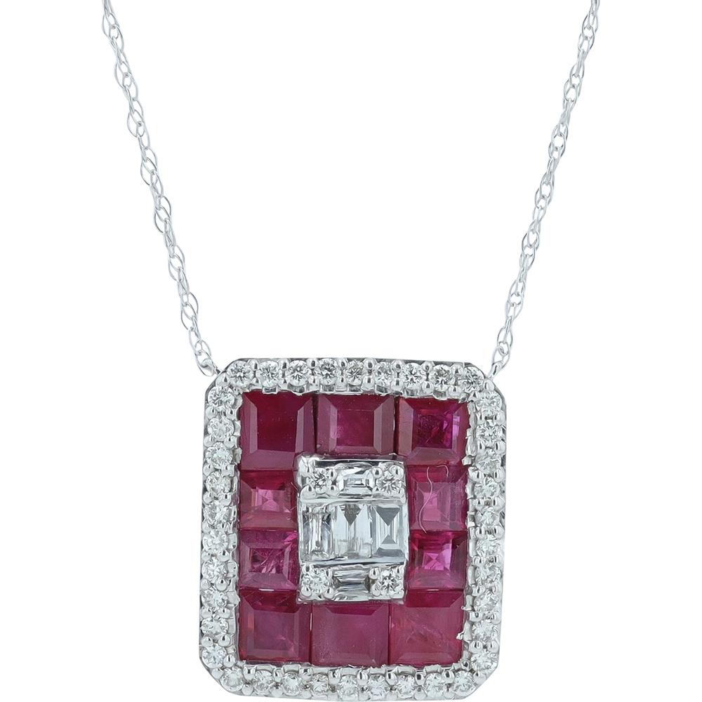 14K White Gold Ruby and Diamond Halo Pendant Necklace - 1.75 Carats Ru – Robinson's Jewelers