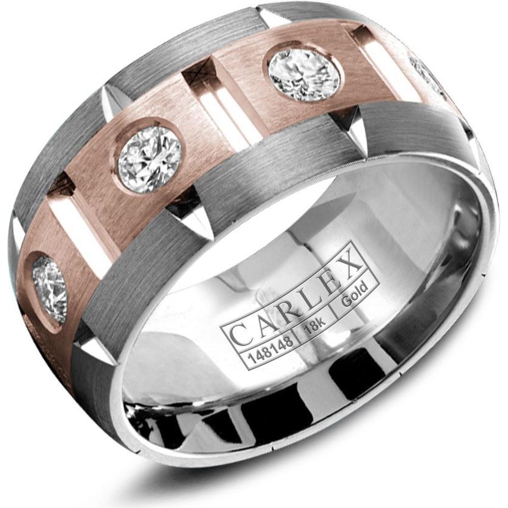 Carlex Men's Wedding Band - Brushed Notched Bands with Round Diamond A – Robinson's Jewelers