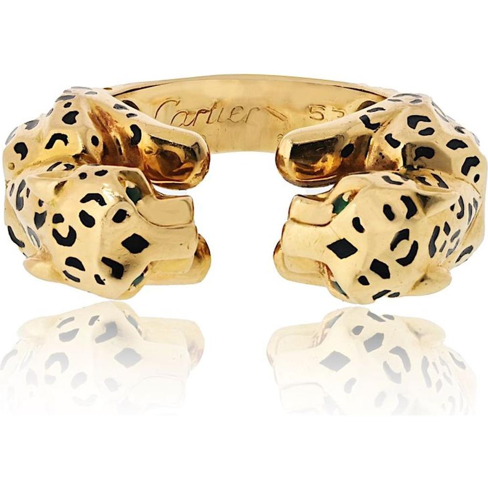 Cartier 18K Yellow Gold Double Panthère Ring with Emerald Eyes – Robinson's Jewelers