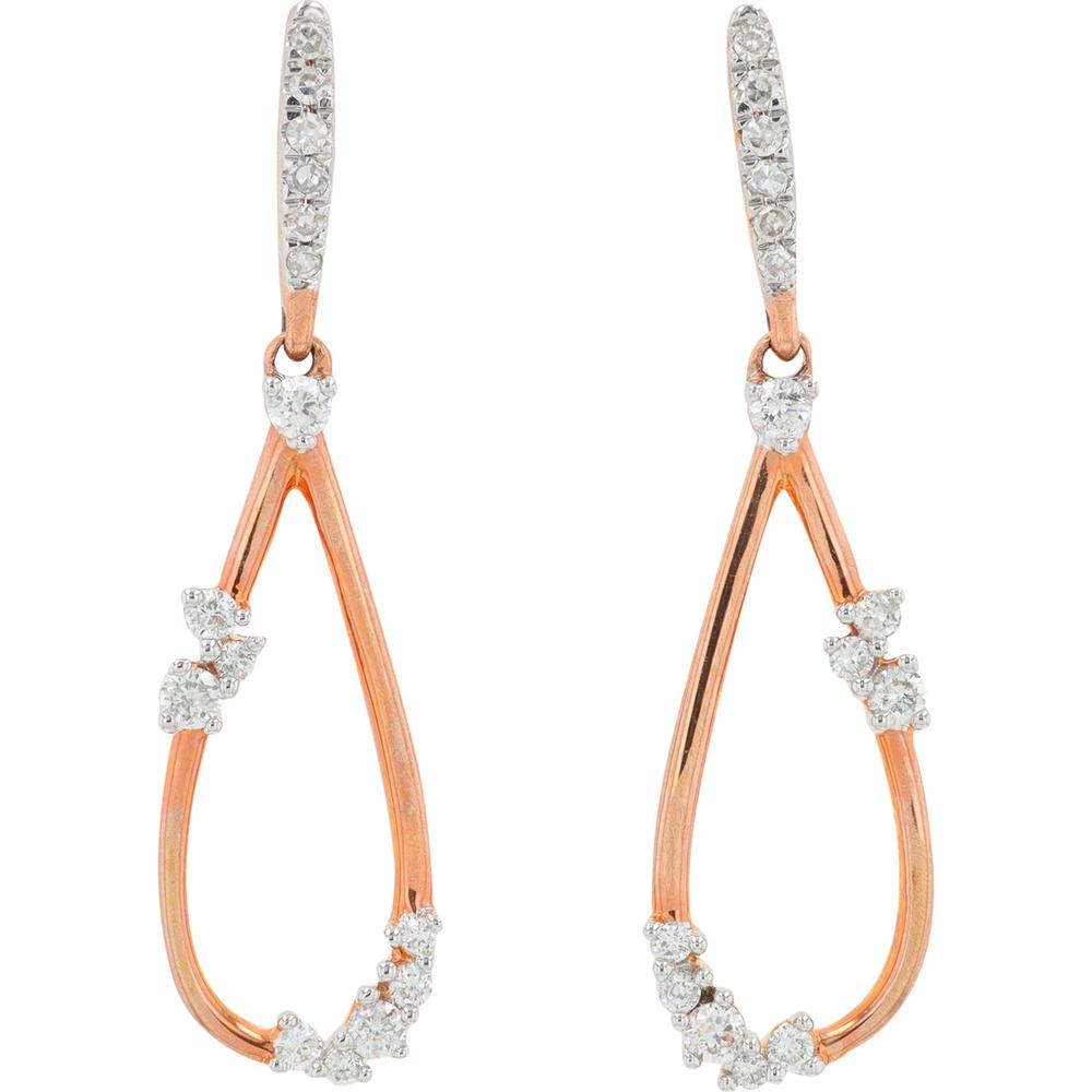 10K Rose Gold Diamond Drop Earrings - 1/5 Carat Total Diamond Weight ...