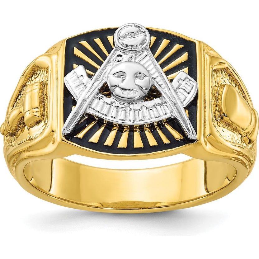 10K Two-Tone Gold and Black Enamel Men's Past Master Masonic Ring - 14 ...