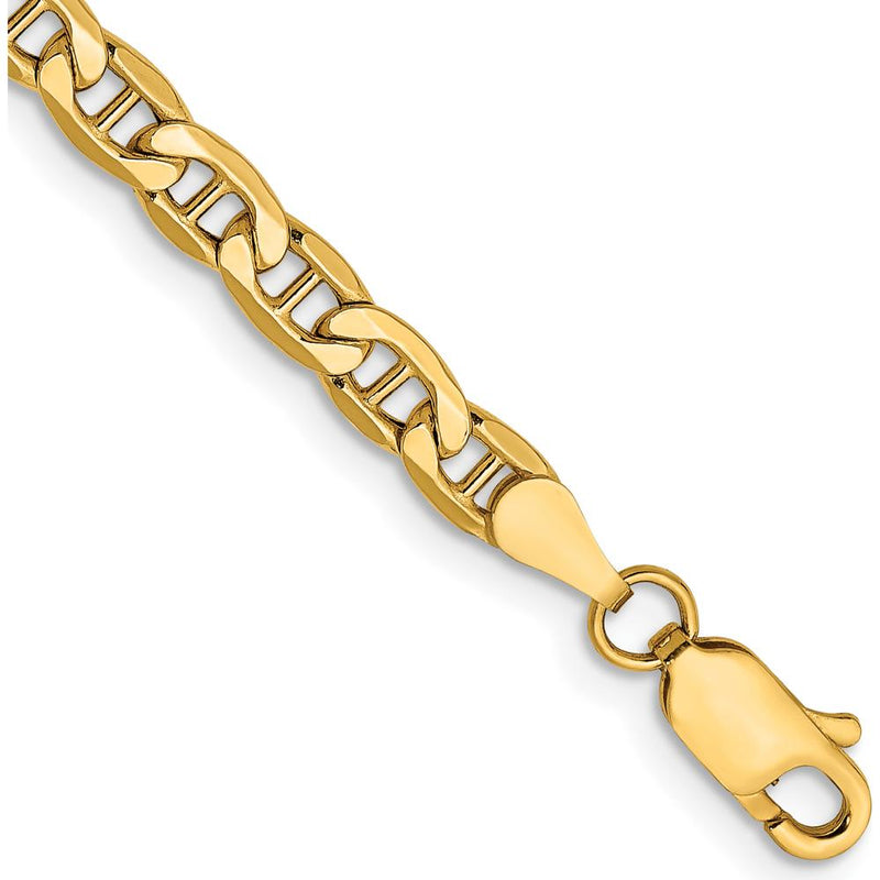 10K Yellow Gold 4mm Semi-Solid Anchor Chain Bracelet - 9in Length by O ...
