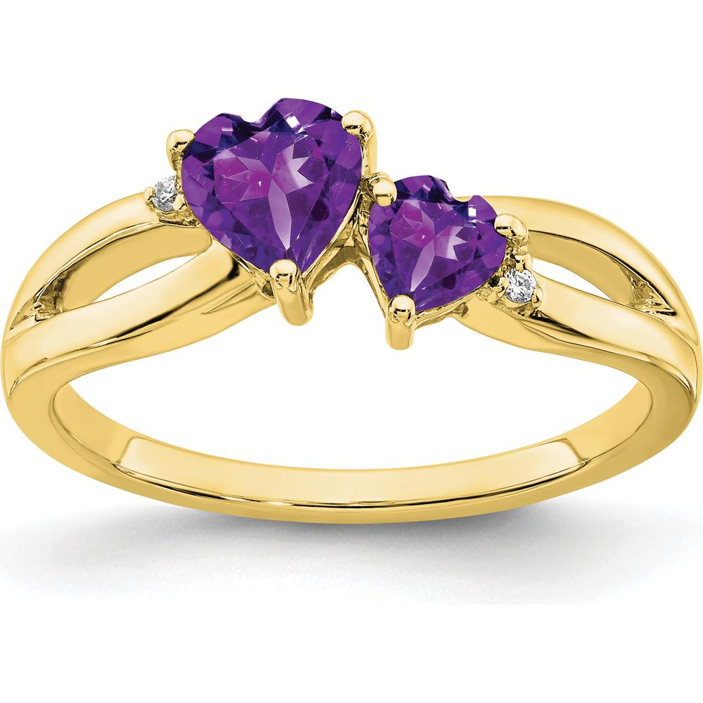 10K Yellow Gold Amethyst and Diamond 2-Stone Heart Ring - 0.65 Carat T ...