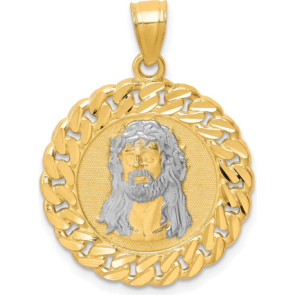 10K Yellow Gold Diamond-Cut Jesus Face Pendant with Rhodium Accents by ...