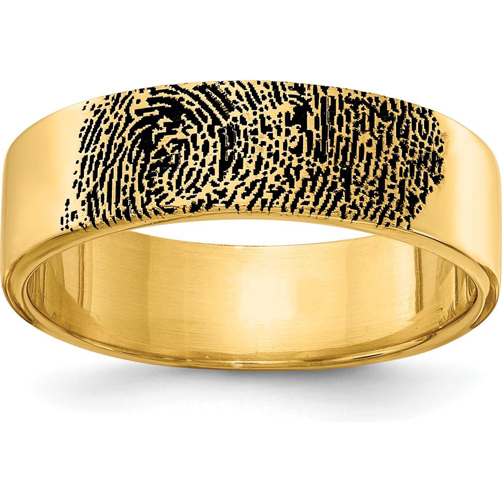 10K Yellow Gold Fingerprint Ring with Polished Finish and Enamel Accen ...