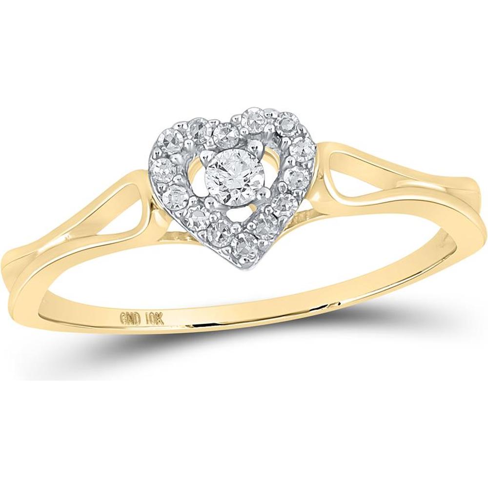 10K Yellow Gold Heart Promise Ring with Prong-Set Round Diamonds - 1/8 ...