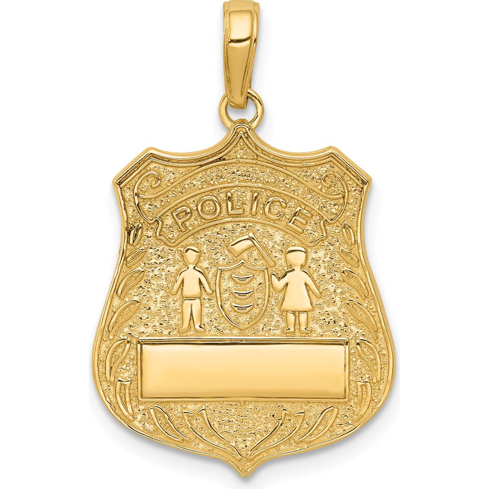 10K Yellow Gold Large Police Badge Pendant - Polished Finish by Oro Pr ...
