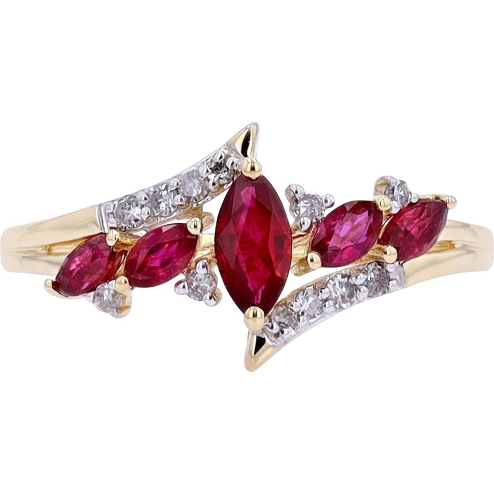 10K Yellow Gold Marquise-Cut Ruby and Diamond Ring - 0.12 Carats Total ...