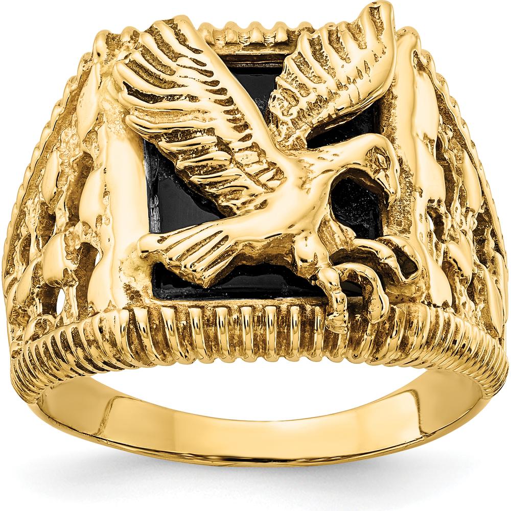 10K Yellow Gold Men's Eagle Ring with Octagon Black Onyx - 13x11mm by ...