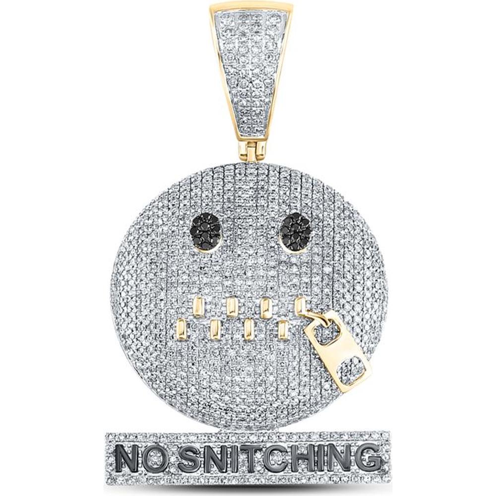 10K Yellow Gold Round Black Diamond "No Snitching" Pendant with White ...