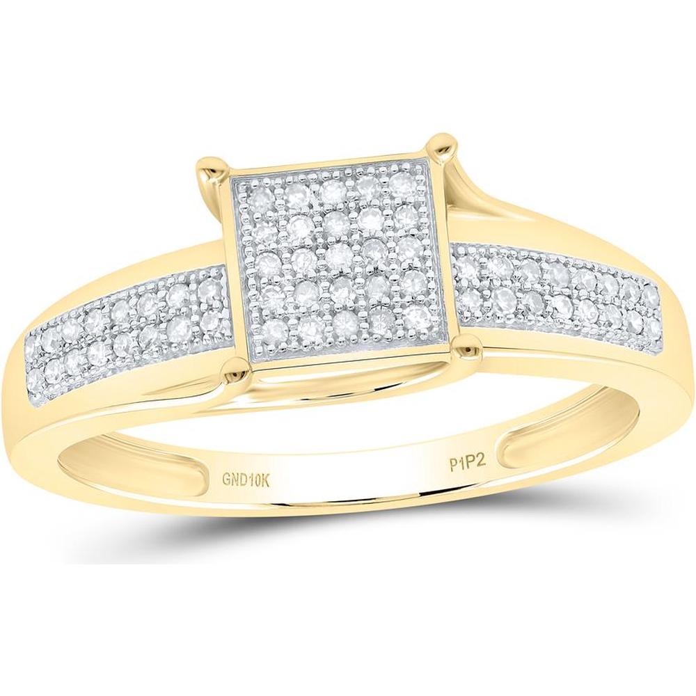10K Yellow Gold Round Diamond Elevated Square Cluster Ring - 1/6 Carat ...