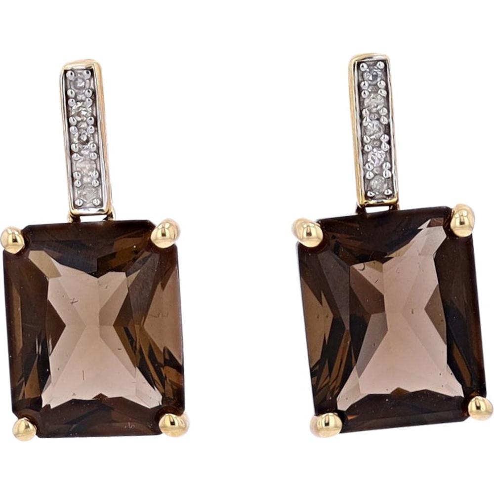 10K Yellow Gold Smoky Quartz Drop Earrings with Diamond Accents - 2.0 ...