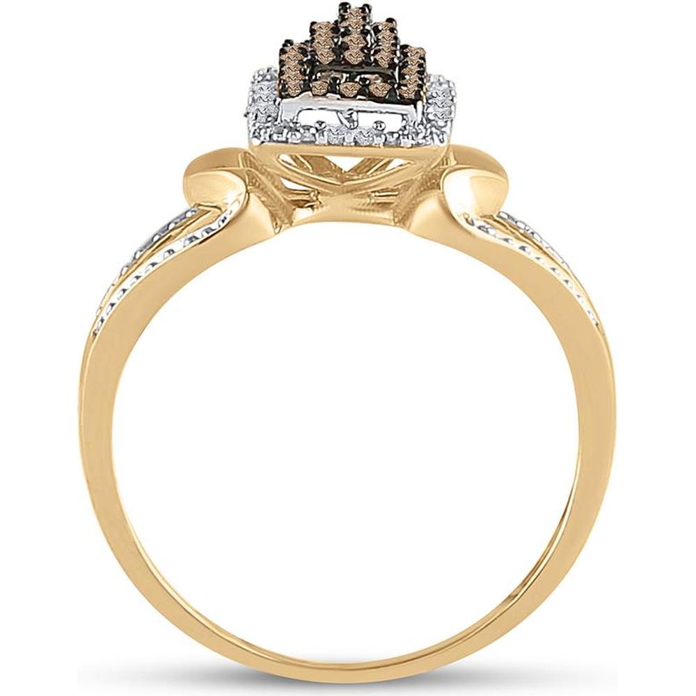 10K Yellow Gold Split Shank Ring with Prong-Set Round Brown and White ...