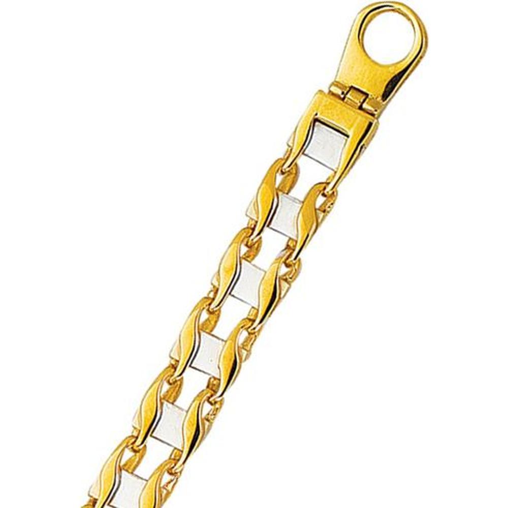 14K Gold 8.5" Two-Tone Railroad Link Chain Bracelet with Polished Fini ...