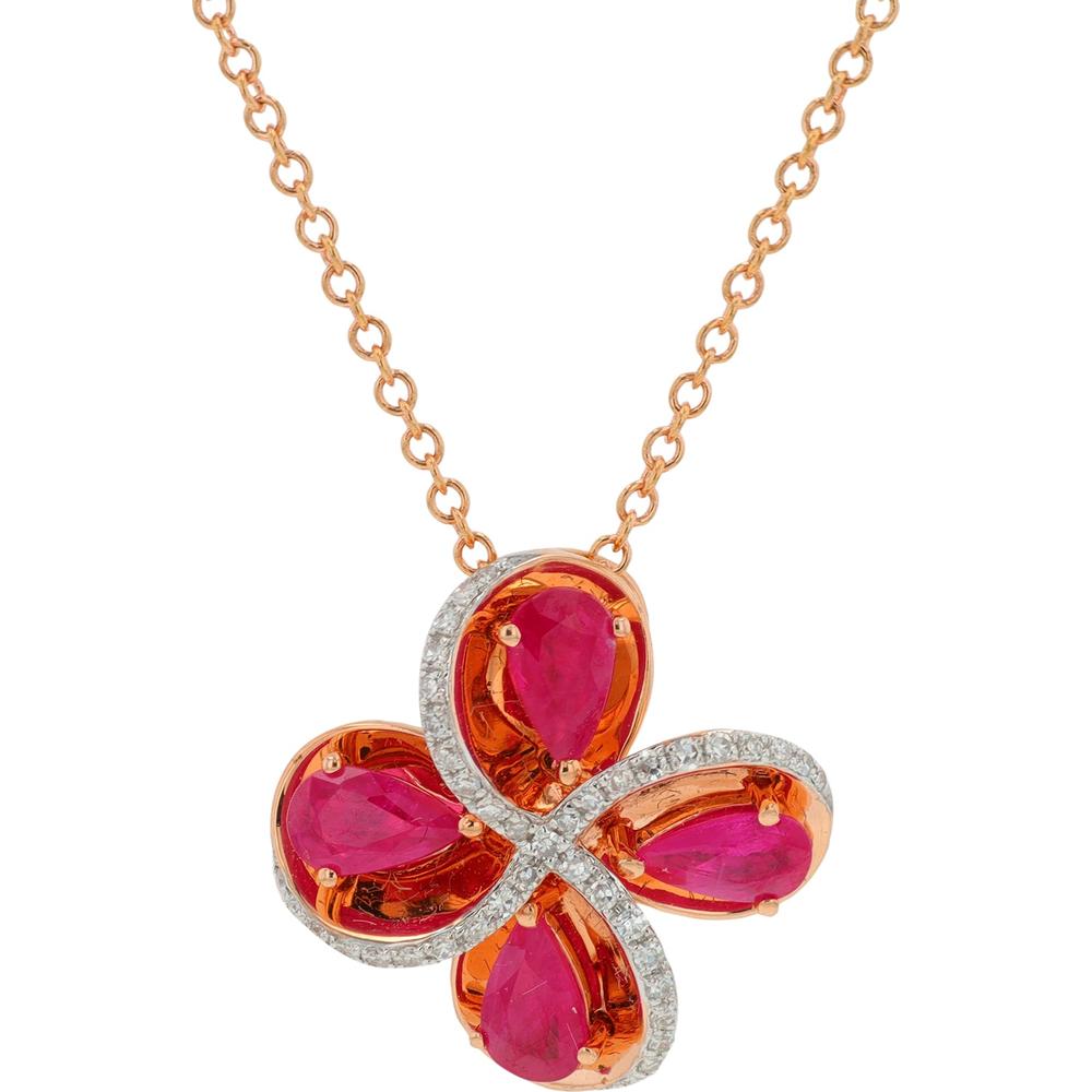 14K Rose Gold EFFY Clover Motif Pendant with Pear-Shaped Rubies and Di – Robinson's Jewelers