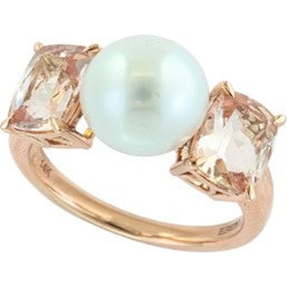 14K Rose Gold EFFY Freshwater Pearl Diamond Three Stone Ring - 2.47 Ca ...