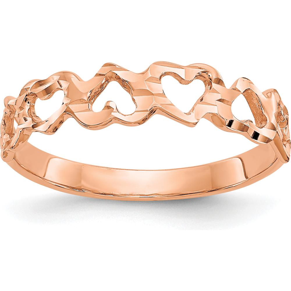14K Rose Gold Heart Ring with Diamond-Cut Texture and Polished Finish ...