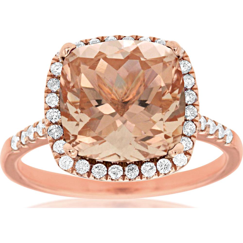 14K Rose Gold Morganite Cushion Cut Ring with Diamond Halo - 3.70 Cara – Robinson's Jewelers