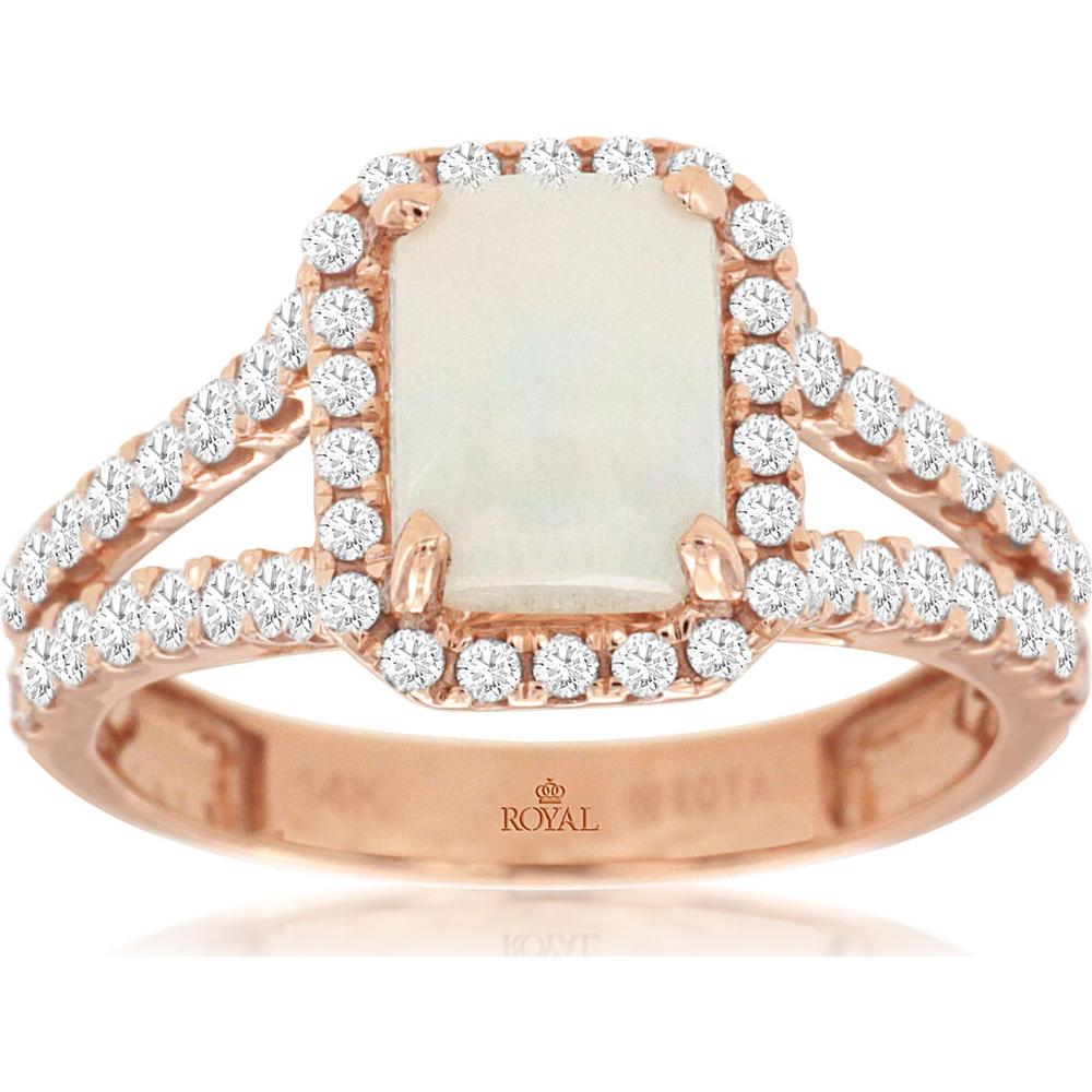 14K Rose Gold Opal Cushion Cut Ring with Diamond Halo - 1.66 Carats To ...