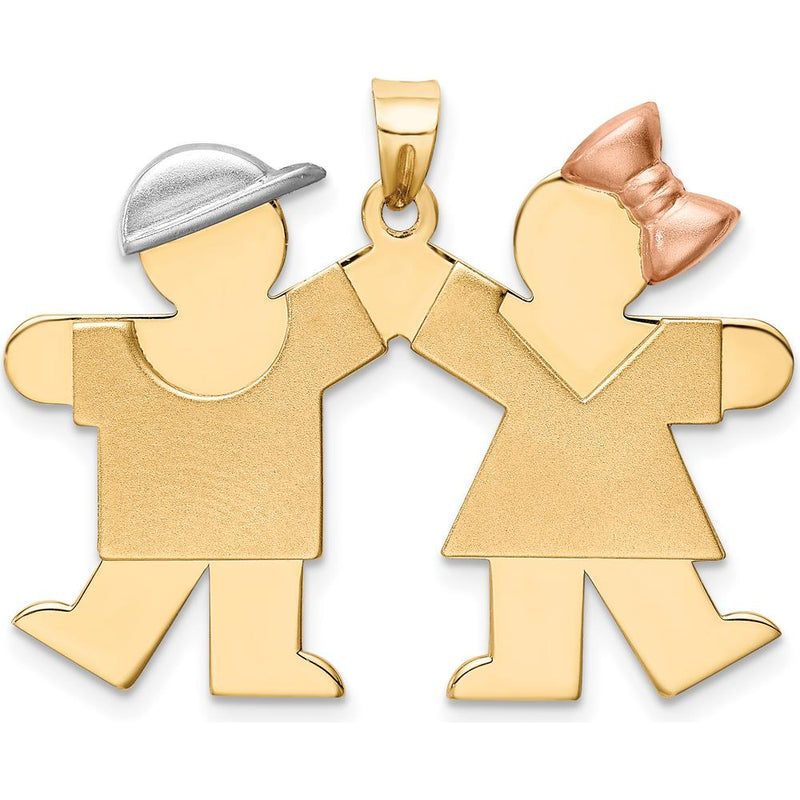 14K Tri-color Gold Kids Boy and Girl Holding Hands Engravable Pendant ...