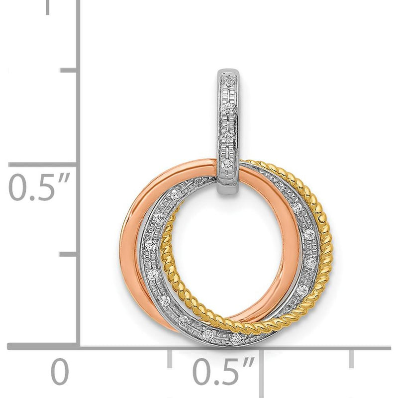 14K Tri-color Gold Pendant with 22 Round Diamonds - 0.066 Carat Total ...