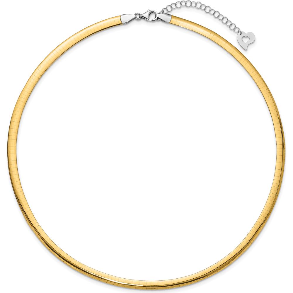 14K Two-Tone 5mm Lightweight Reversible Omega Necklace with 2" Heart C ...