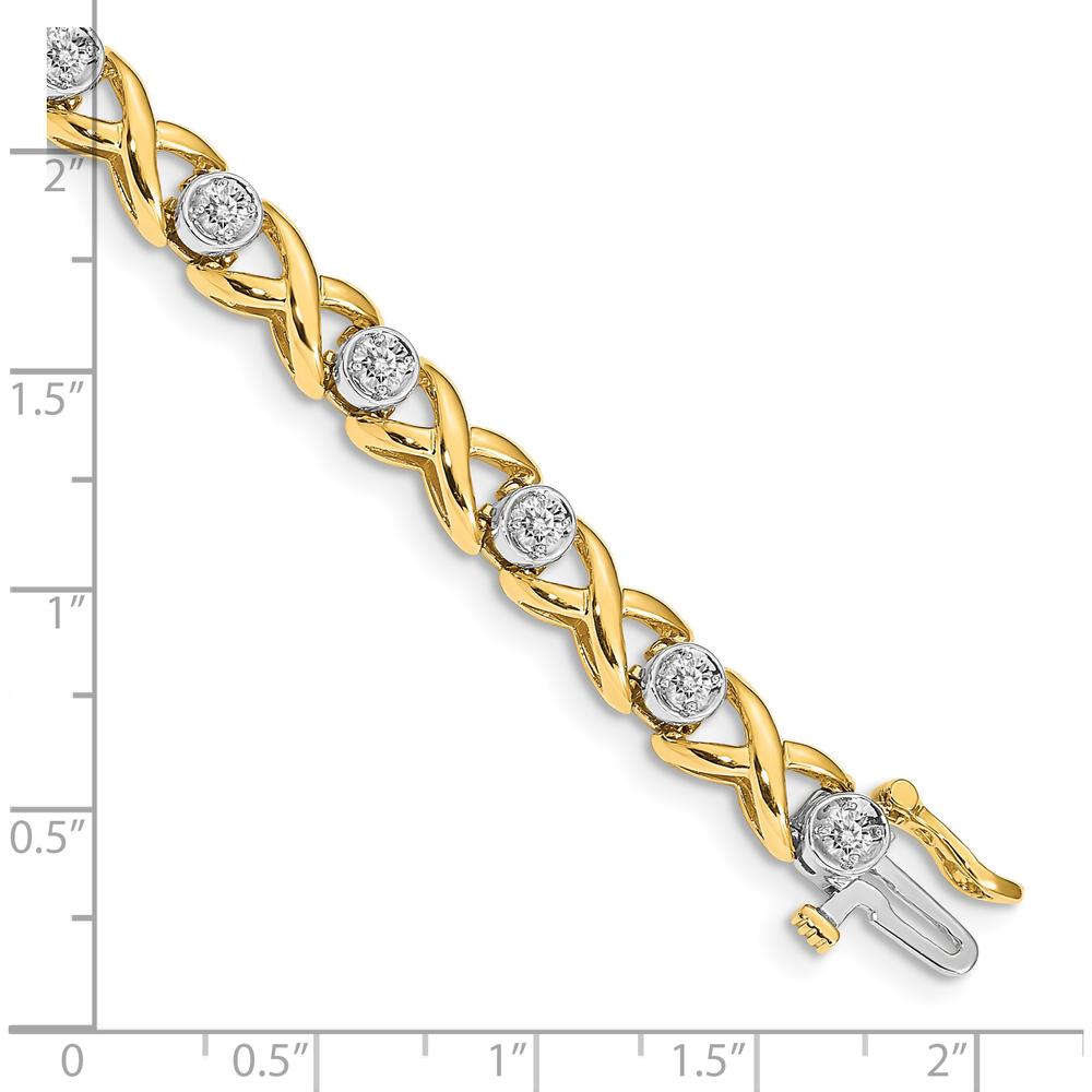 14K Two-Tone Gold 7" Tennis Bracelet with Round 1 Carat Diamonds - 4-P ...