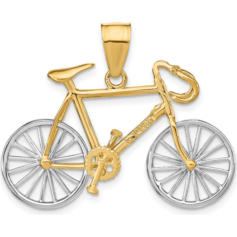 14K Two-Tone Gold and Silver 3D Bicycle Pendant with Movable Wheels by ...