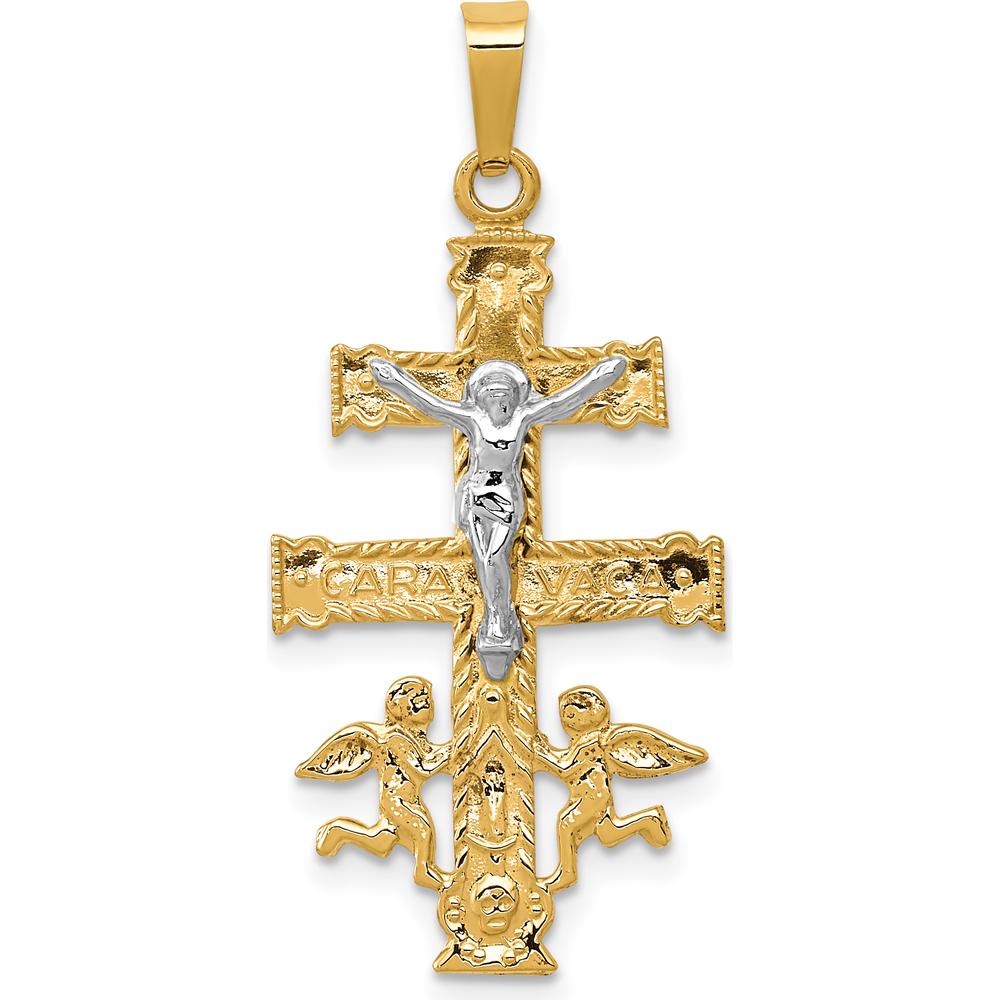 14K Two-Tone Gold Cara Vaca Crucifix Pendant with Angelic Detail by Or ...