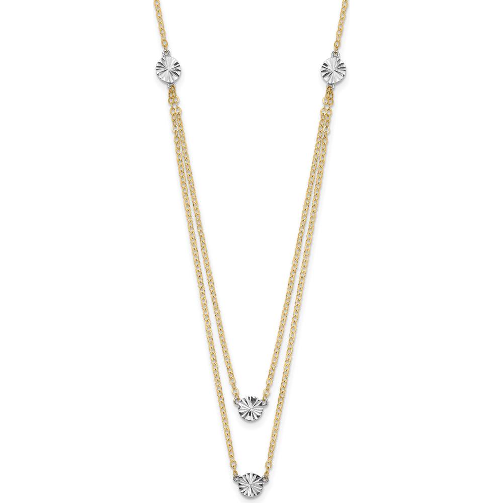 14K Two-Tone Gold Diamond-Cut Disc Double Layer Necklace 17" by Oro Pr ...