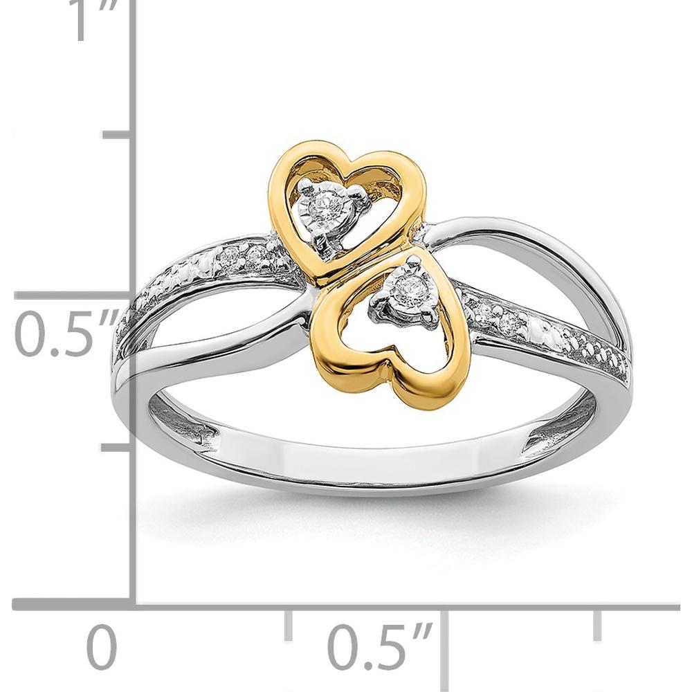 14K Two-Tone Gold Polished Double Heart Diamond Ring with Round Brilli ...