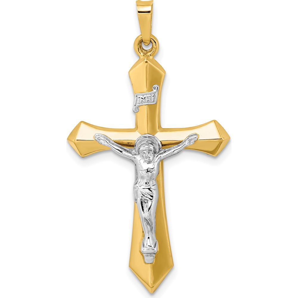 14K Two-Tone Gold Polished INRI Crucifix Pendant - 39mm Length by Oro ...