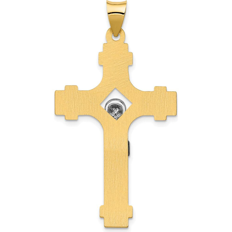 14K Two-Tone Gold Polished INRI Crucifix Pendant with Brushed Detailin ...