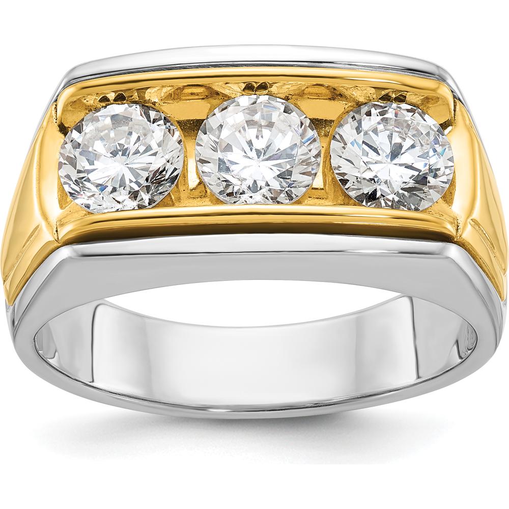 14K Two-Tone Men's Polished Grooved 3-Stone Ring Mounting - Mounting O ...