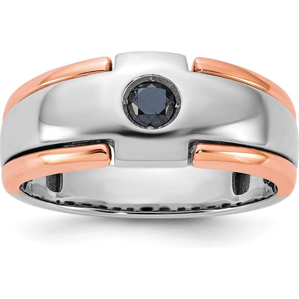14K Two-Tone White/Rose Gold Men's Ring with Black Diamond Center Ston ...