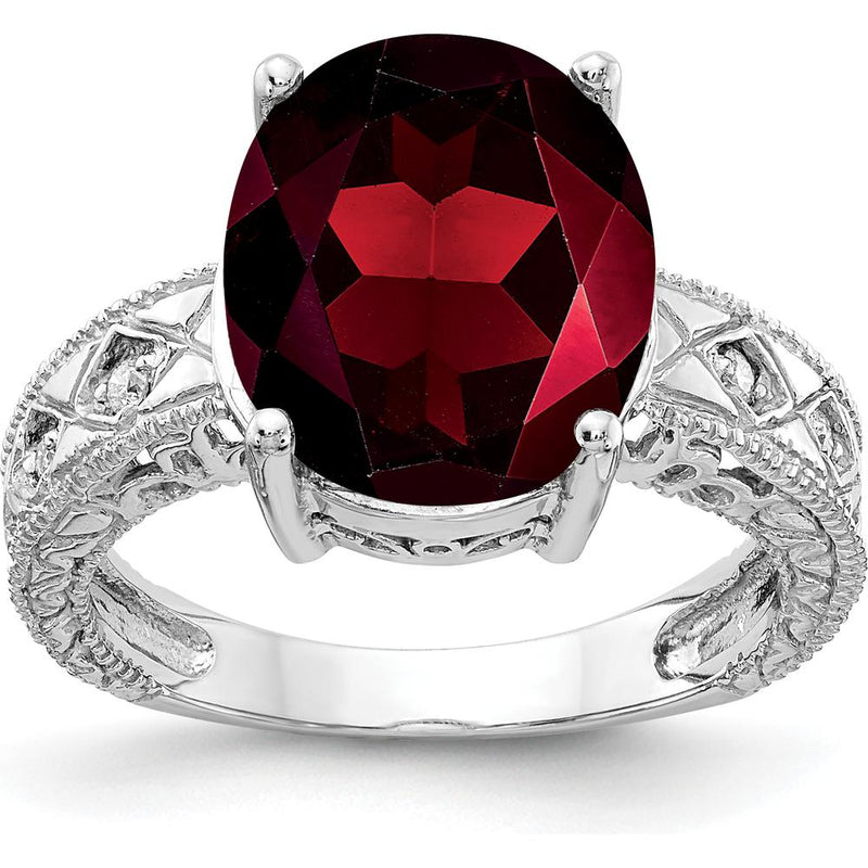 14K White Gold 12x10mm Oval Garnet and Diamond Accent Ring - 4.81 Cara ...
