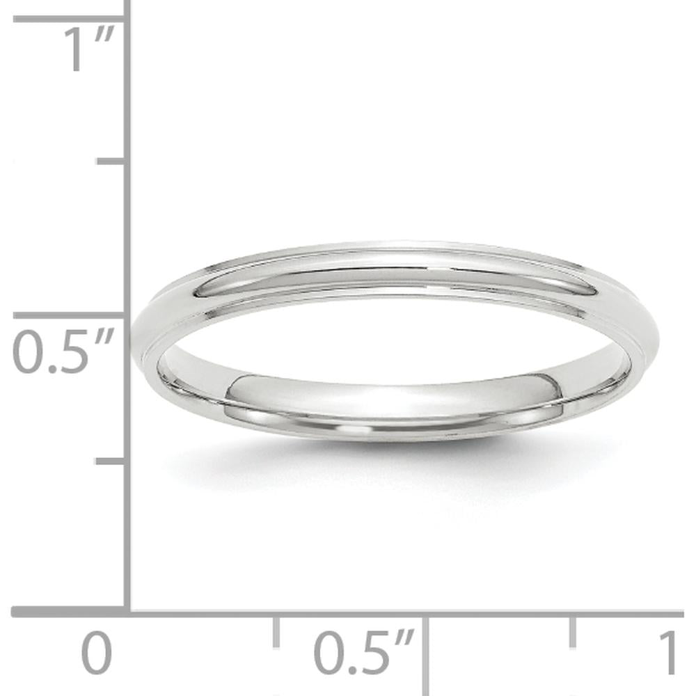14K White Gold 2.5mm Half Round Wedding Band with Ridged Edges - Size ...
