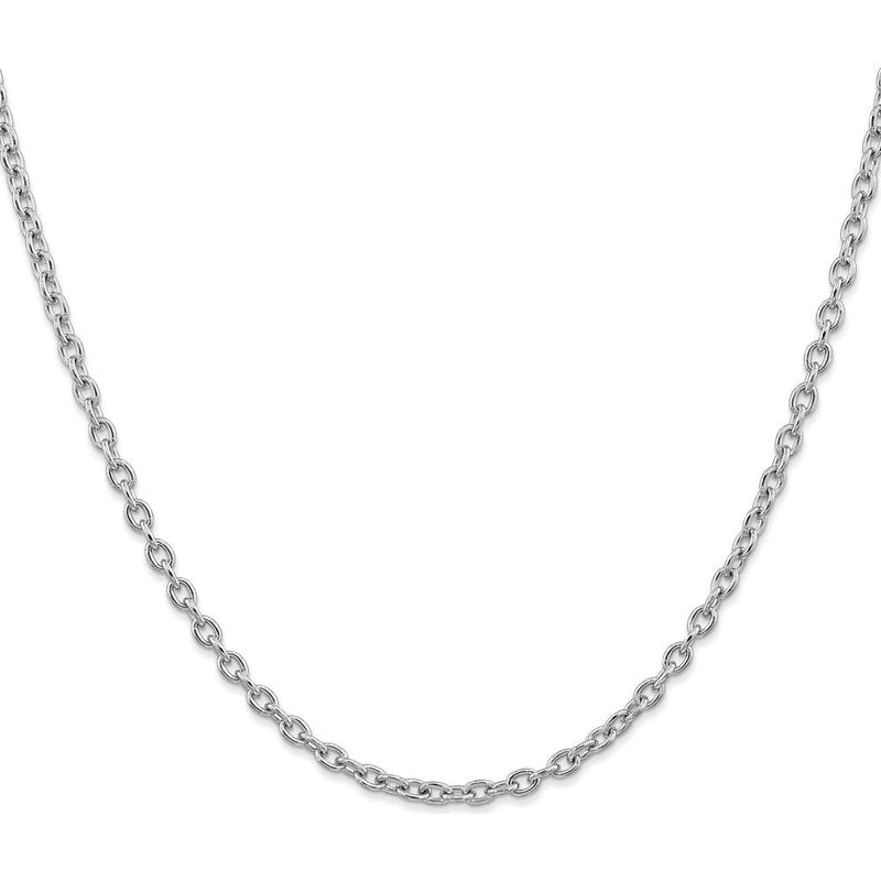 14K White Gold 30" 3.2mm Round Open Link Cable Chain with Lobster Clas ...