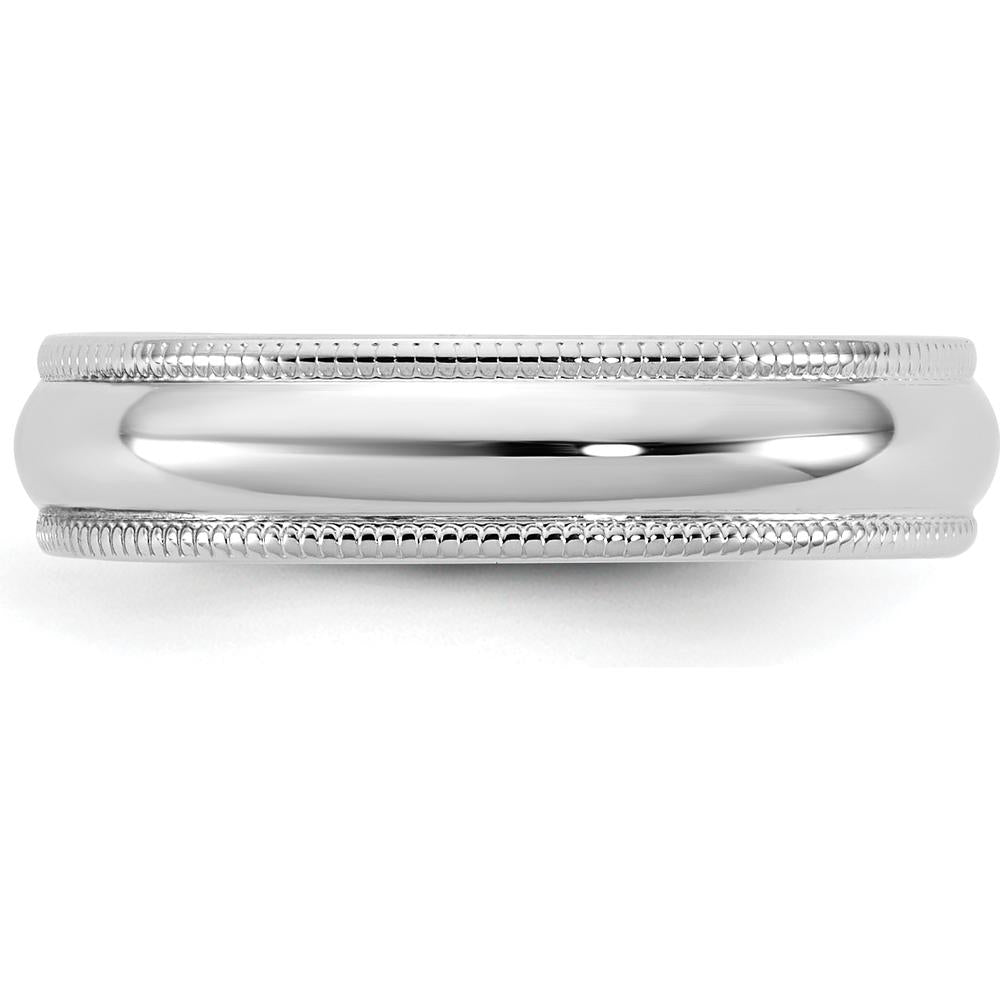 14K White Gold 4.5mm Milgrain Half Round Band Wedding Ring with Rhodiu ...