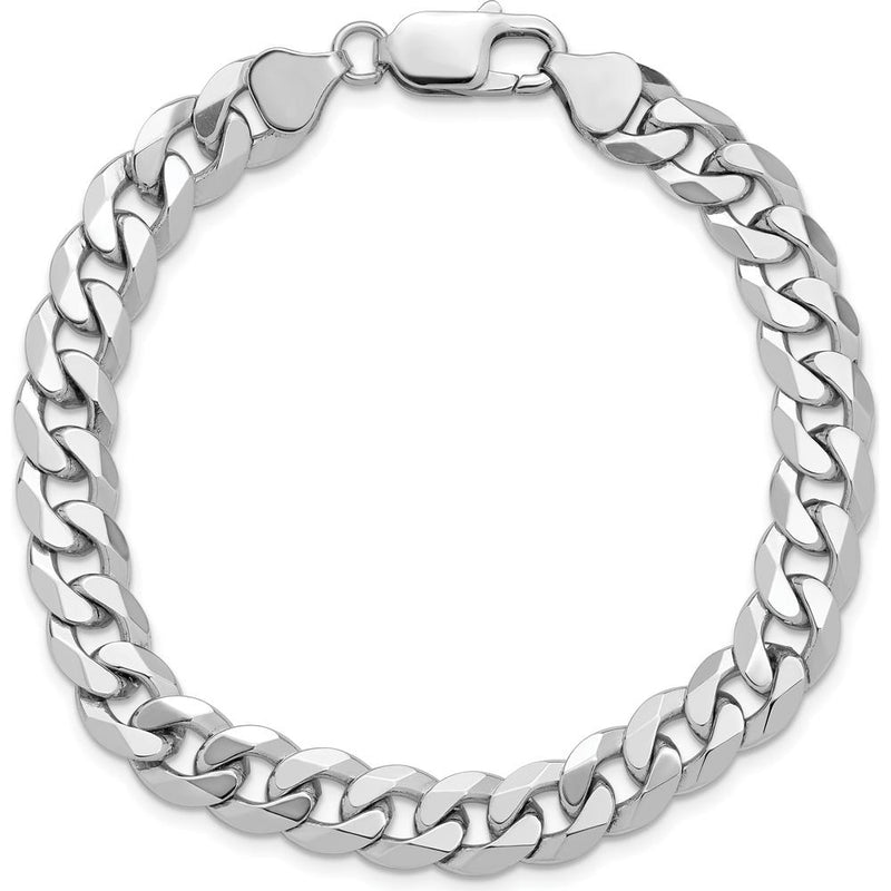 14K White Gold 8" 8.5mm Flat Beveled Curb Chain Bracelet with Lobster ...