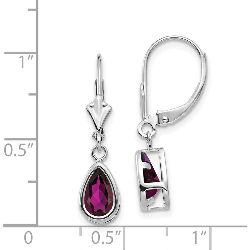 14K White Gold 8x5mm Pear Rhodolite Garnet Drop Leverback Earrings - 1 – Robinson's Jewelers
