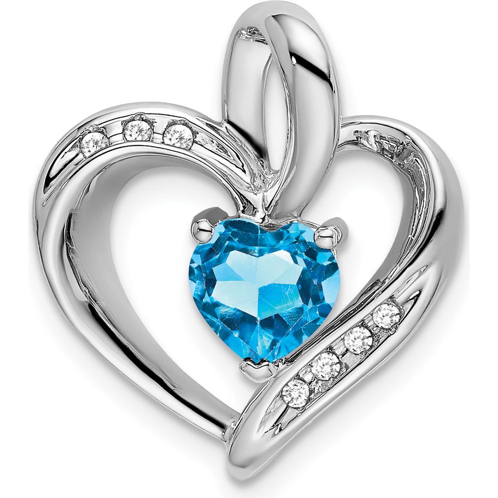 14K White Gold Blue Topaz Heart Pendant with Round Diamonds - 1.00 Car ...