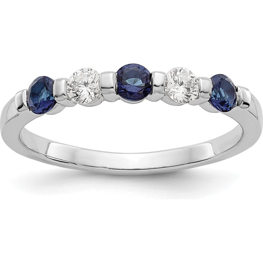 14K White Gold Complete Band with Round Blue Sapphires and Diamonds ...