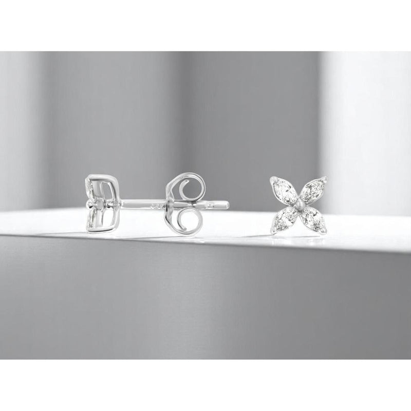 14K White Gold Diamond Butterfly Stud Earrings with Marquise Cut Diamo ...