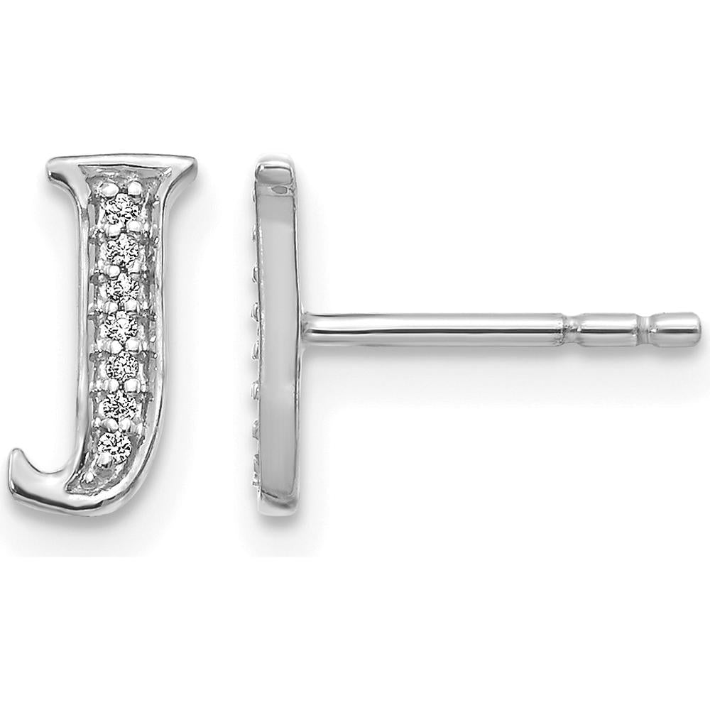 14K White Gold Diamond Initial J Stud Earrings with Natural Diamonds ...