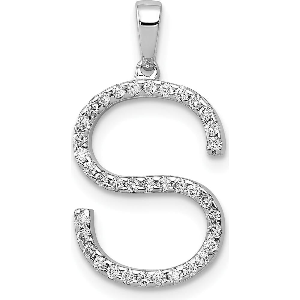 14K White Gold Diamond Letter S Initial Pendant with 37 Round Diamonds ...