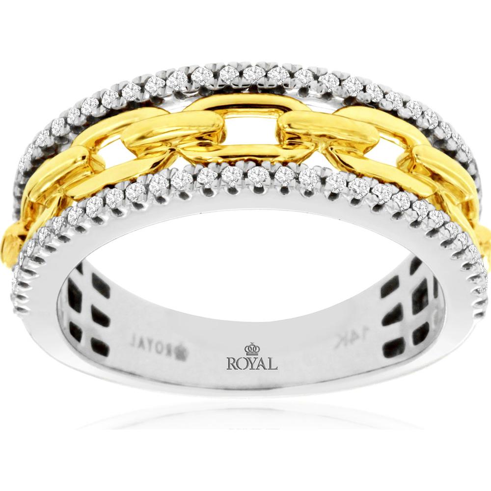 14K White Gold Diamond Wedding Band with Chain-Link Design - 0.25 Cara ...