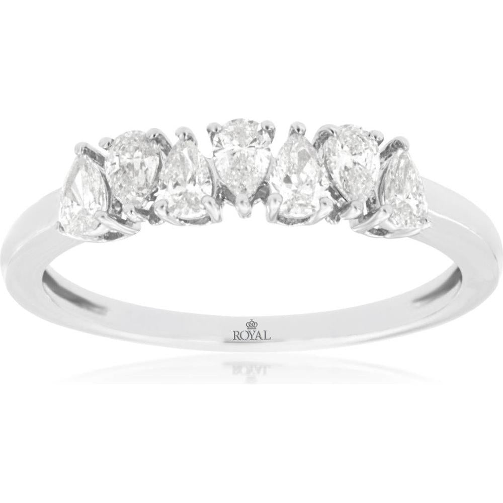 14K White Gold Diamond Wedding Band with Pear-Shaped Diamonds - 0.50 C ...