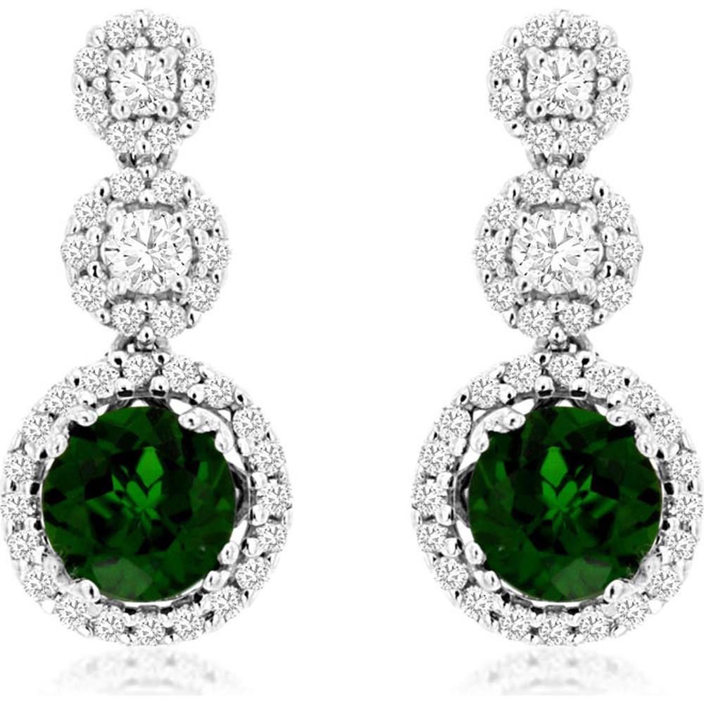 14K White Gold Drop Earrings with Round Russalite and Diamond Halo - 1 ...