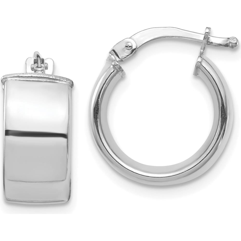 14K White Gold High Polished 7mm Hoop Earrings - Rhodium Plated Finish ...